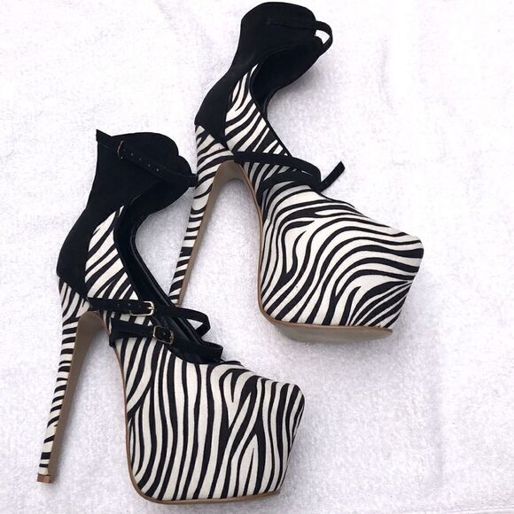 Bella Luna | Shoes | Zebra High Heels With Ankle Straps | Poshmark